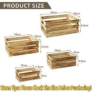 JUMBO HUMBLE Large Torched Wood Storage Crates Decorative, Set of 4 Nesting Wooden Crates for Display Rustic, Farmhouse Wooden Storage Container Boxes Made from 100% Wood