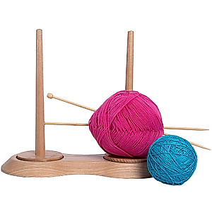 LABORWOOD Wooden Yarn Double Holder 6x13x11 with 2 Spindles Knit Smooth Twirling Mechanism Spinning Winder Separator Stable Storage Dispenser for Crochet Knitting Gift Accessories Chrocheting(Apricot)
