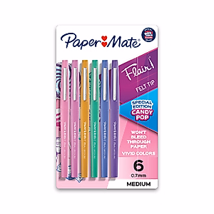 Paper Mate Flair Felt Tip Pens, Medium Point (0.7mm), Limited Edition Candy Pop Pack, 6 Count