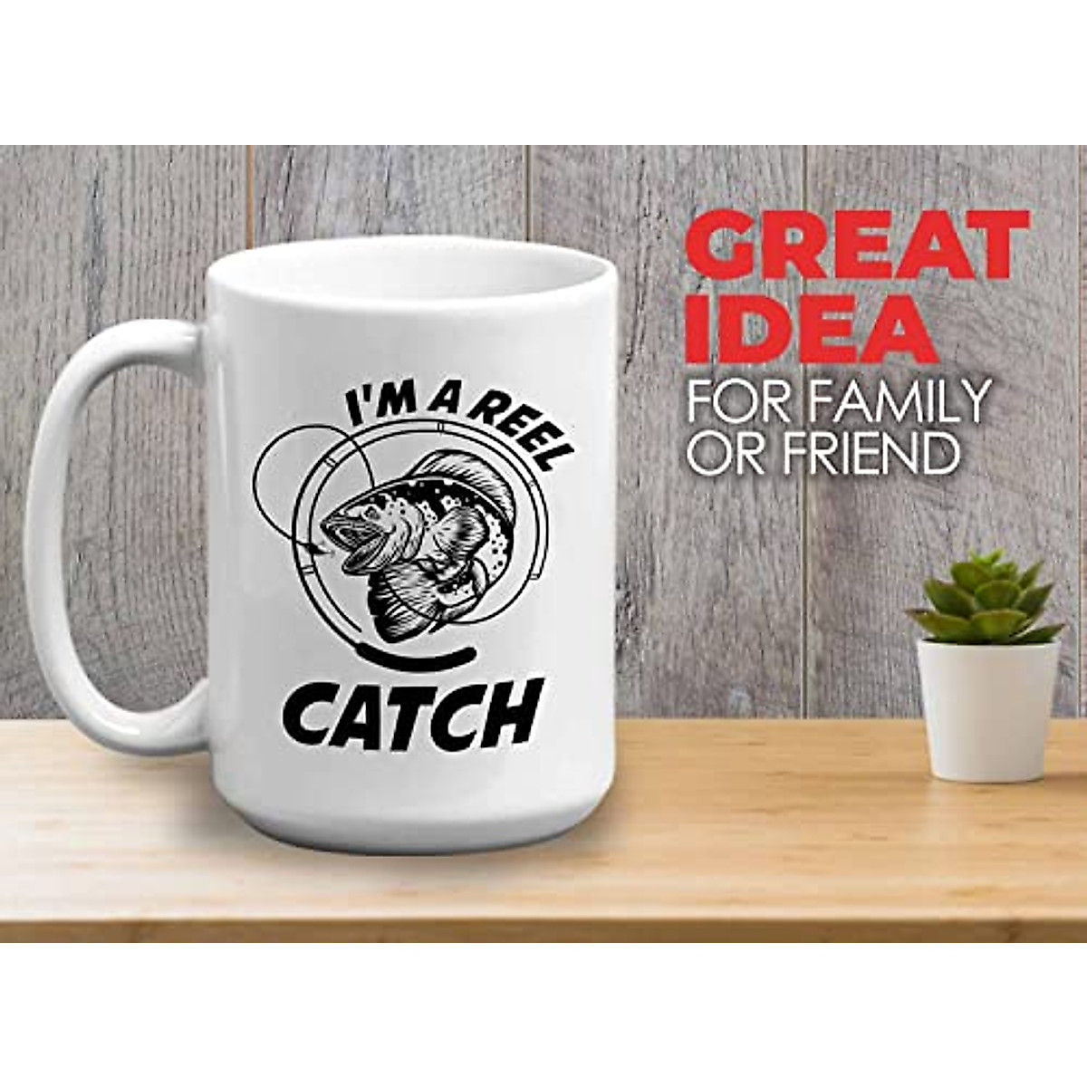 Bubble Hugs Fishing Coffee Mug 15oz White - Reel Fish Catch A - Bass Fishing Spooler Boat Lovers Lures Rod Funny Fisherman Joke Retirement Grandpa