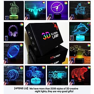 HPBN8 Ltd Creative 3D Swimming Night Light USB Powered Touch Switch Remote Control LED Decor Optical Illusion 3D Lamp 7/16 Colors Changing Children Kids Toy Christmas Xmas Brithday Gift