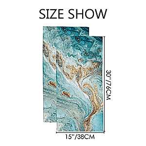 My Daily Marble Art Teal Hand Towel Set of 2, Turquoise Face Towel Thin Washcloths 30x15 inch, Portable Absorbent Soft Towels for Gym Yoga Spa Bathroom Decor