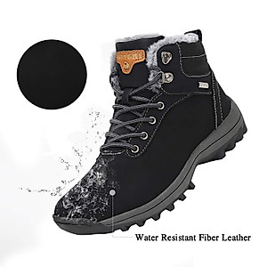 Mishansha Mens Womens Winter Warm Snow Boots Slip On Waterproof Outdoor Casual Walking Hiking Shoes Black 12.5 Women/11 Men