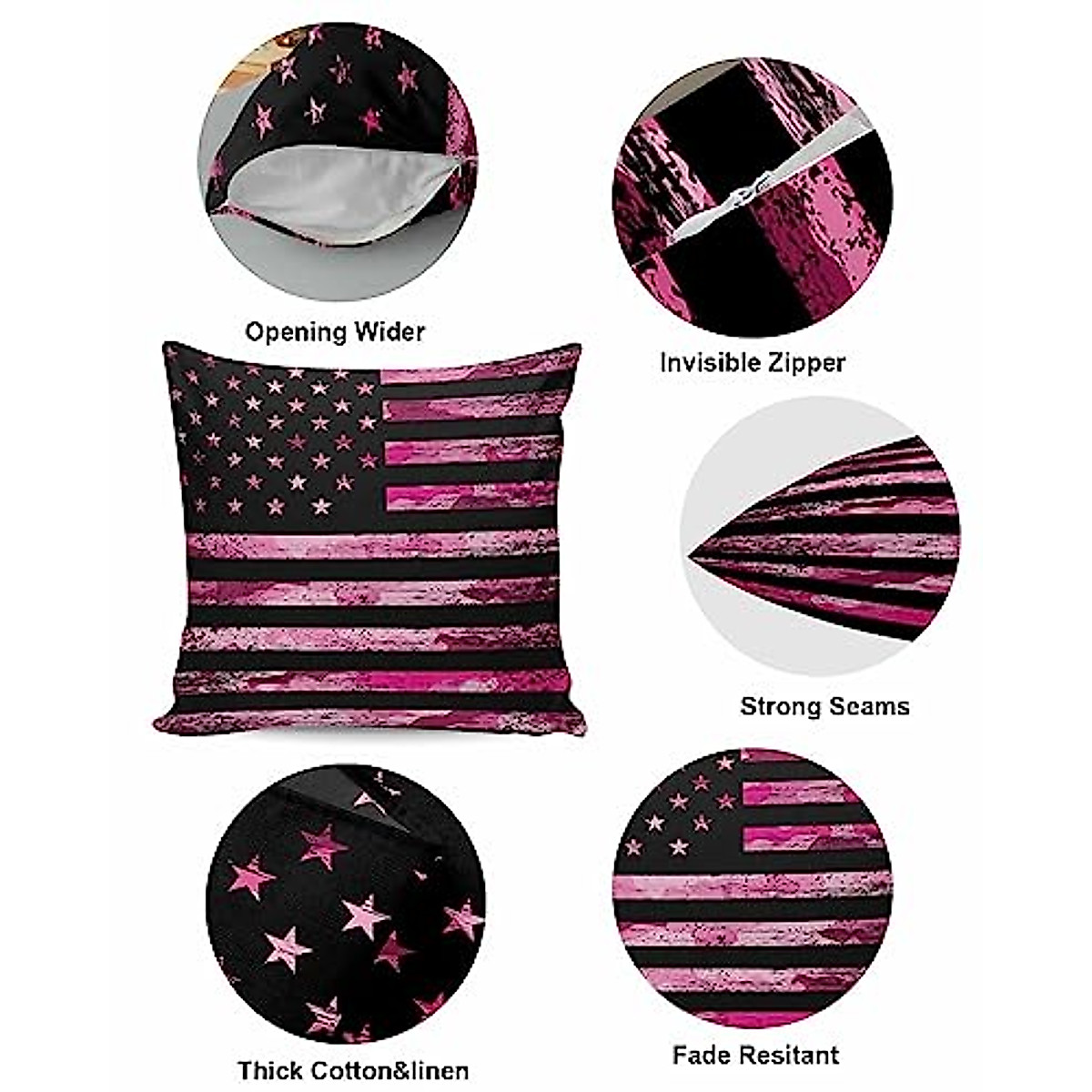 Set of 2 Throw Pillow Covers Square for Home Decor, Camo Independence Day American Flag Patriotic 18x18 Inch Cotton Reversible Pillow Case Sofa Soft Cushion Cases for Bedroom Couch Bed Car Chair