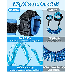 Dr.meter Toddler Leash, 2 Pack Safety Anti Lost Wrist Link with Key Lock, Reflective Child Walking Harness, 8.2ft Blue + 4.92ft Orange Kids Leash for Supermarket Mall Airport Amusement Park Zoo Travel