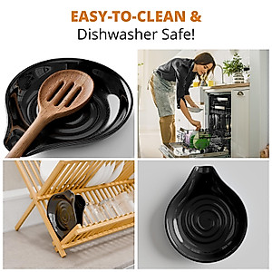 Ceramic Spoon Rest - 5 Inch Black Spoon Holder for Kitchen Counter - Perfect for Spoons, Ladles, Tongs, Spatulas, and Utensils