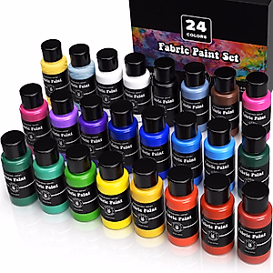 Permanent Fabric Paint for Clothes 24 Colors Bulk Kit Fabric Paint for Upholstery Outdoor Cushions Shoe Paint Decorating Medium Acrylic Fabric Paint Set Metallic Gold, White, Red, Yellow, Orange Pink