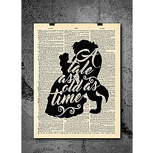 A Tale As Old As Time - Beauty And The Beast Quotes - Vintage Art - Authentic Upcycled Dictionary Art Print - Home or Office Decor - Inspirational And Motivational Quote Art