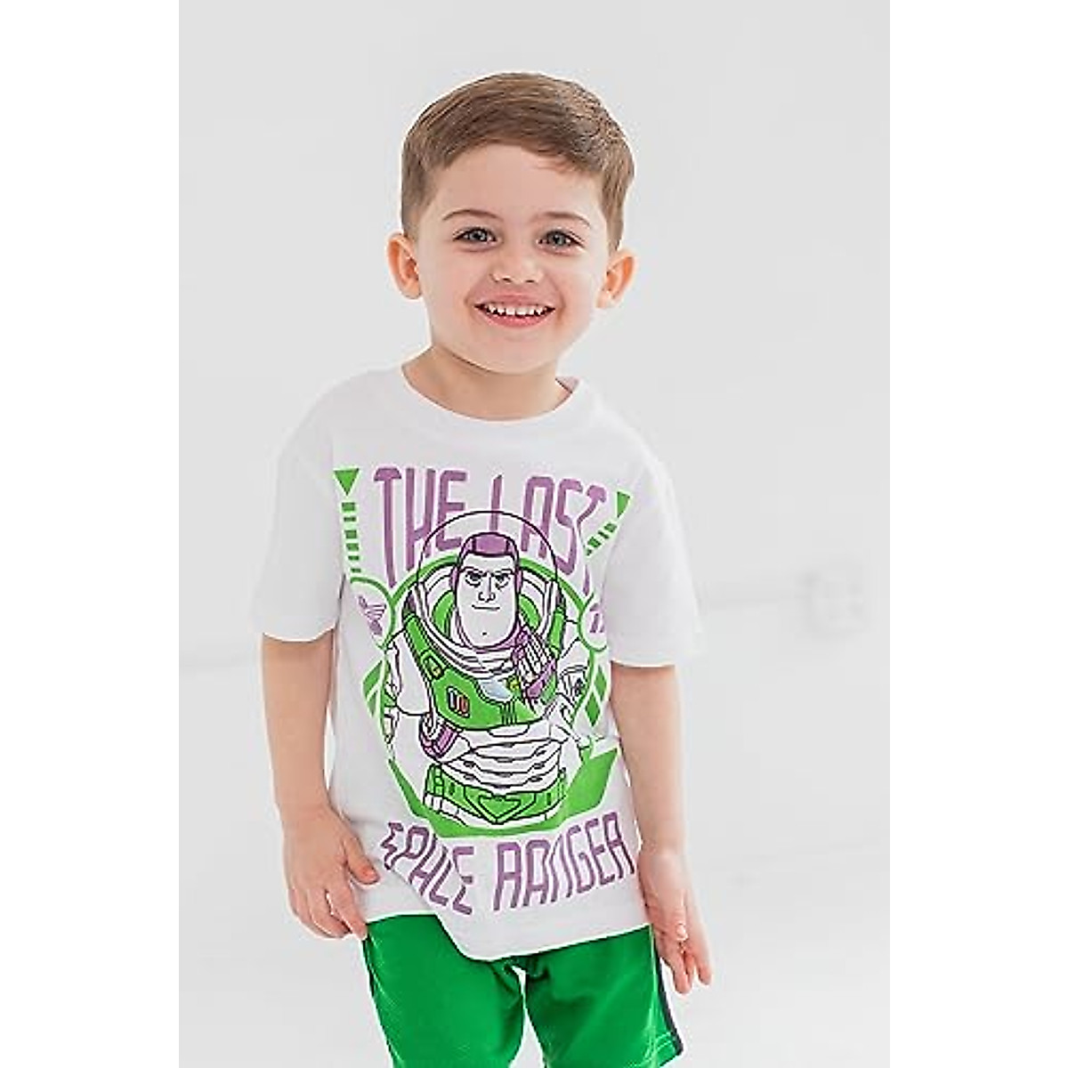 Disney Pixar Lightyear Buzz Lightyear Big Boys T-Shirt and Mesh Shorts Outfit Set Green/White 10-12