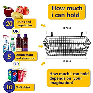 3 Set [Extra Large]Hanging Wall Baskets,Wire Basket For Storage Pantry, Farmhouse Food Storage Kitchen Pantry Laundry Closet Garage RV,Black