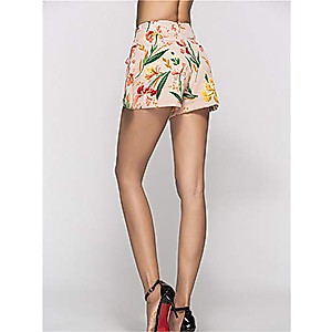 Andongnywell Women's Floral Printed beachs Pants Loose Elastic Waist Print Summer Casual Beach Short Trousers (Pink,Large)