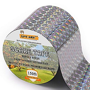 XPCARE Scare Tape Ribbon - 150ft x 2in PET Reflective Tape Keep Wildlife and Property Protected