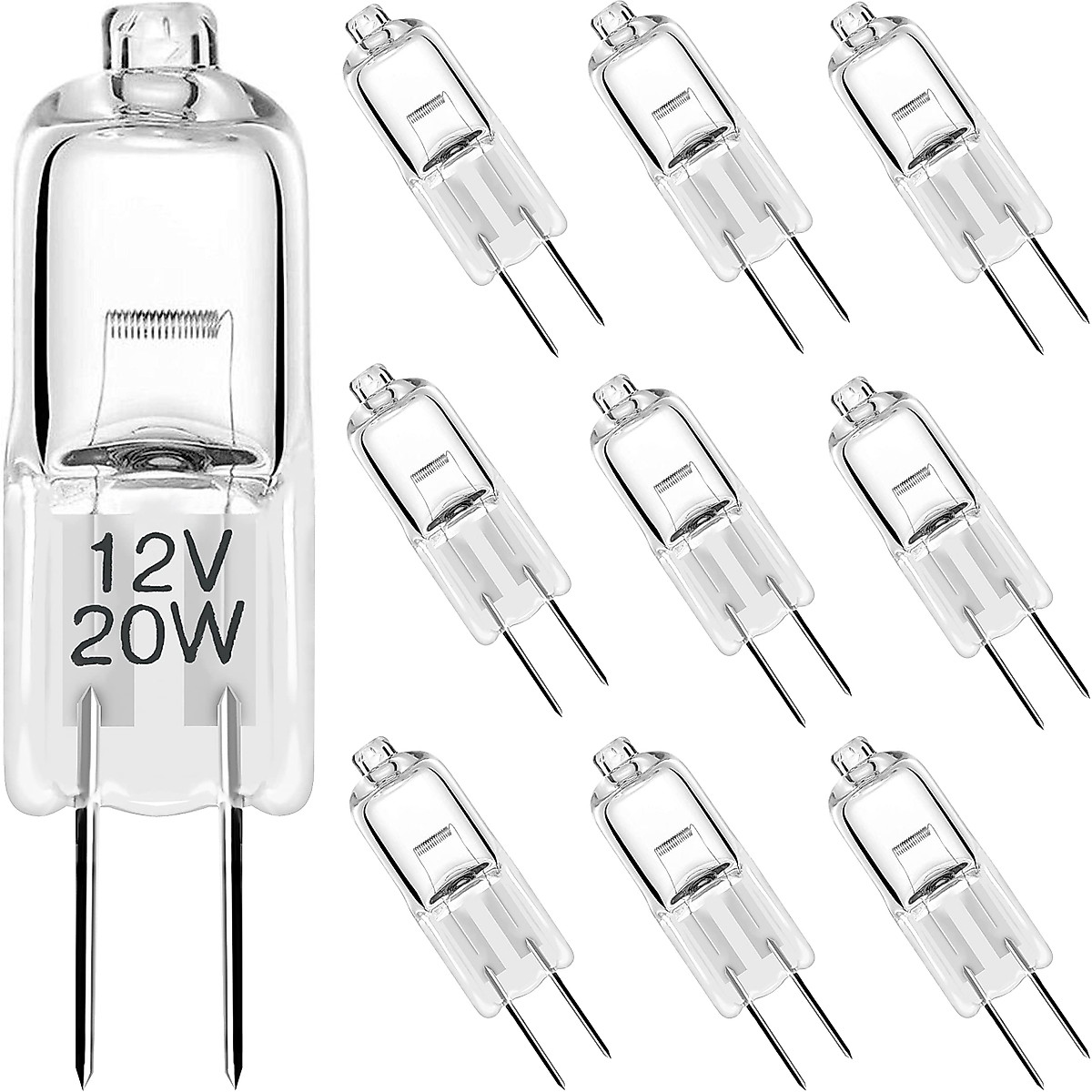 Diximus G4 Low Voltage Halogen Bulbs - 20 Watt Small Light Bulb – 12V Landscape Light Bulbs 20W Bi-Pin Bulb for Under Cabinet Puck Light, Chandeliers, Track Lighting - Warm White 2700K - 10 Pack
