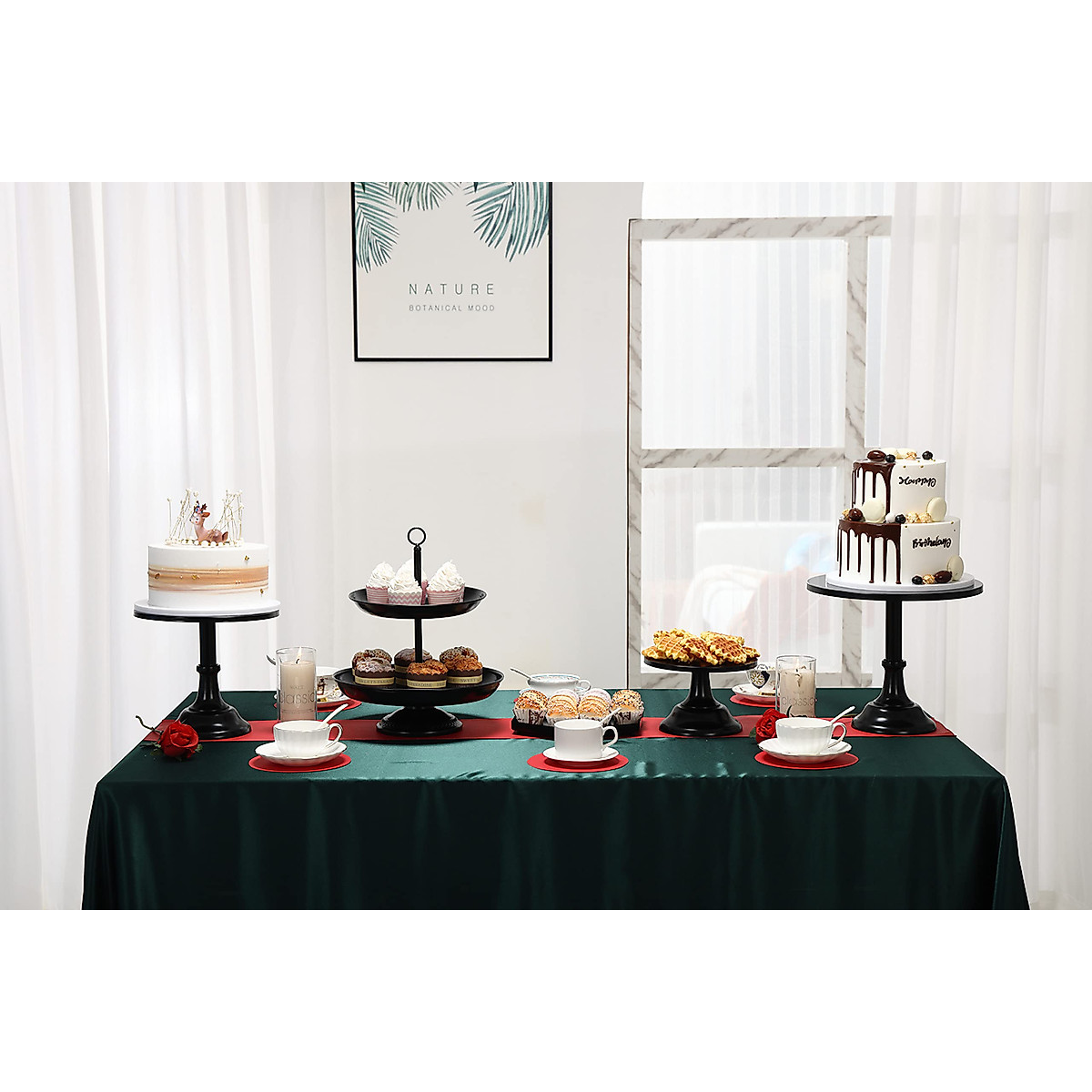 LIFESTIVAL 5 Pcs Black Cake Stands Set Metal Cupcake Holder Round Dessert Display Plate Serving Platter for Party Wedding Brithday Baby Shower Celebration Home Decoration