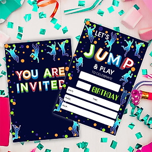 Bounce House Birthday Invitations, Jumping Birthday Party Invites Decorations, Kids Adults Trampoline Birthday Party and Events Supplies, 20 Fill-in Invites Cards with Matching Envelopes（YQK-025）