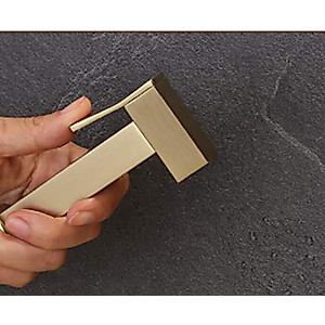 HOMCBEC Brushed Gold Brass Square Toilet Handheld Bidet Shower Spray Wall Bracket Hose,Baby Diaper Cloth Washer, Hand Held Sprayer Shattaf Toilet Attachment Set (Bidet Sprayer+Holder+Hose)