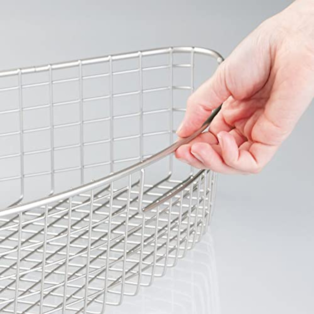 mDesign Wire Basket for Corner Cabinet Lazy Susan with Front Handle - Kitchen Cabinet, Shelf, and Pantry Corner Bin - 1/4 Wedge Metal Organizer for Lazy Susan - Concerto Collection - 2 Pack - Satin