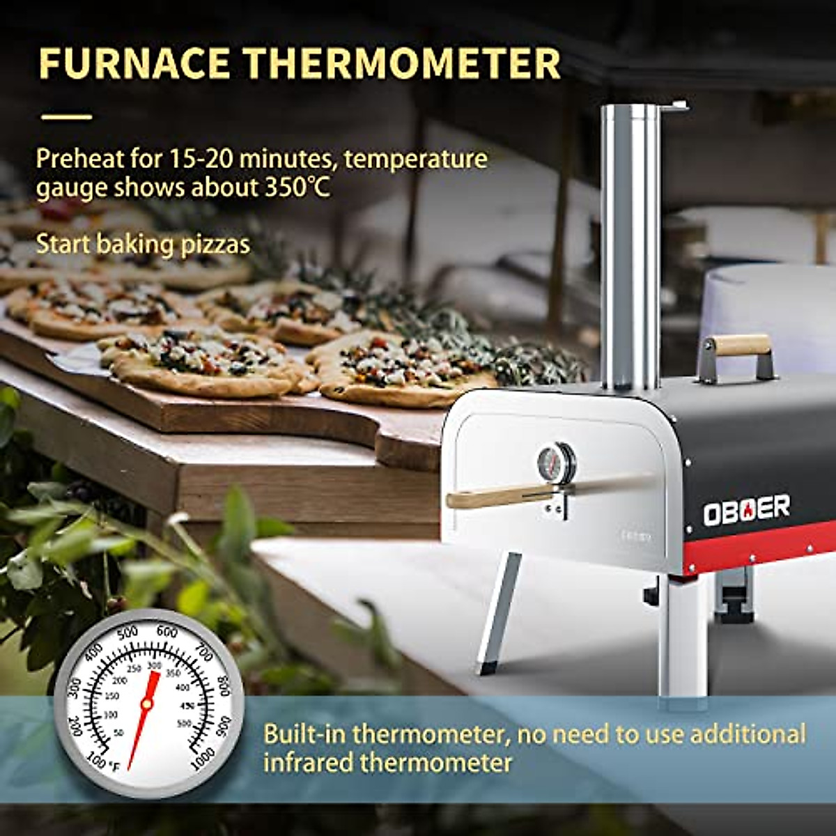 NAIZEA Pizza Oven Outdoor Indoor Use, 13" Multi-Fuel Pizza Maker Portable Wood Fired and Gas Pizza Oven Stainless Steel Pizza Grill with Gas Burner, Wood Tray Pizza Stone, Pizza Peel, Carry Bag