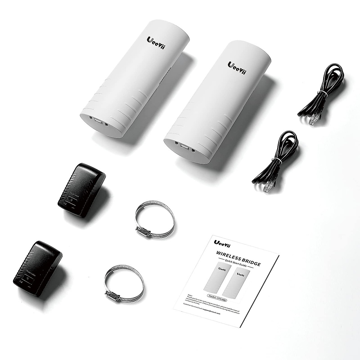 UeeVii Point to Point Wireless Bridge, 5.8Ghz 100Mbps Outdoor CPE 3KM Long Range Transmission Distance with 14DBi High Gain Directional Antenna, PoE Adapter,2 RJ45, for Barn Garage Shop, 2-Pack