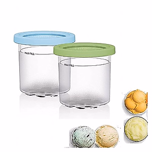 EVANEM 2/4/6PCS Creami Pints, for Ninja Creamy Pints Lids,16 OZ Creami Containers Reusable,Leaf-Proof for NC301 NC300 NC299AM Series Ice Cream Maker,Blue+Green-2PCS