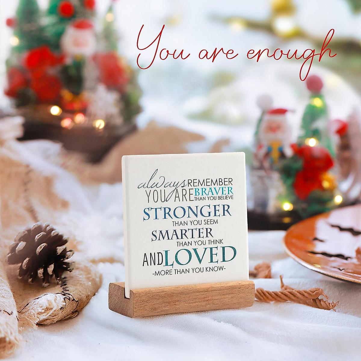 Lukiejac Inspirational Quotes Desk Decor Gifts For Women Best Friend Encouragement Cheer Up Gifts Office Inspiration Positive Plaque With Wooden Stand For Cowoker Motivational Sign For Birthday (Blue)