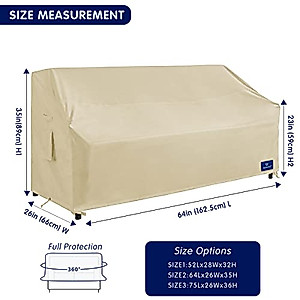 subrtex Patio Furniture Covers Waterproof Outdoor Sofa Cover Bench Covers for Lawn Outside Couch Cover with Air Vent Medium (Beige,64Lx26Wx35H)