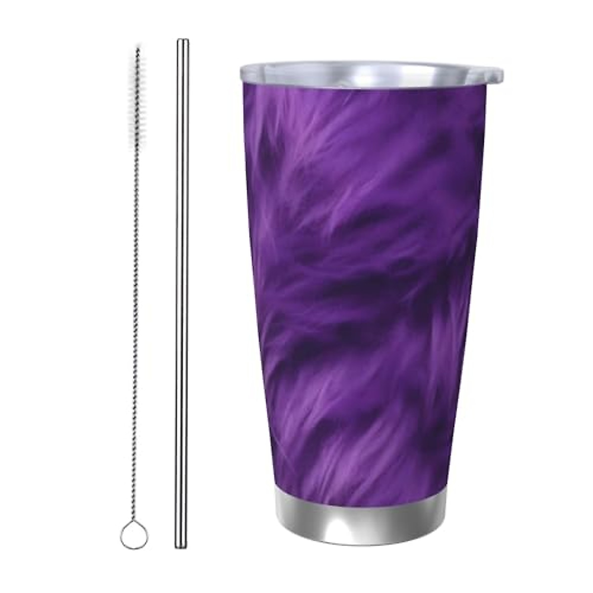 EKPRAVDKTF Purple 20oz Insulated Stainless Steel Tumbler With Lids And Straws, Double Wall Vacuum Travel Coffee Mug, Thermal Cup For Cold & Hot Drinks, Reusable Metal Straw & Brush