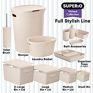 Superio Ribbed Collection - Eco-Friendly Decorative Plastic Open Home Storage Bins Organizer Baskets, Large (1 Pack) Container Boxes for Organizing Closet Shelves Drawer Shelf 15 Liter/16 Quart