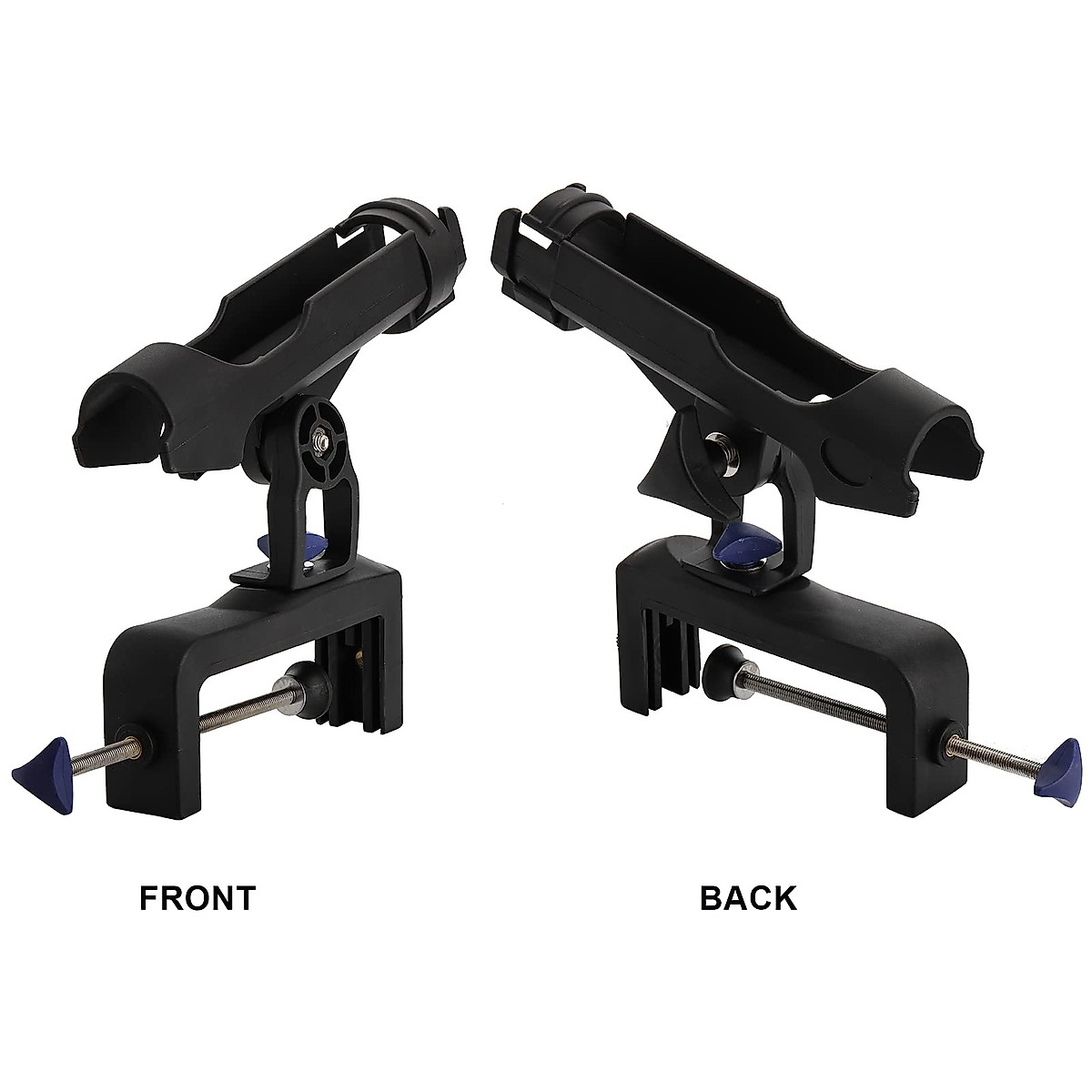 ZENFUN 2 Pack Fishing Boat Rods Holder, 360 Degree Rotation Adjustable Power Lock Fishing Rods Racks, Large Clamp Opening Folding Rod Holder for Canoe, Kayaks, Easy Installation, Bonus Screws