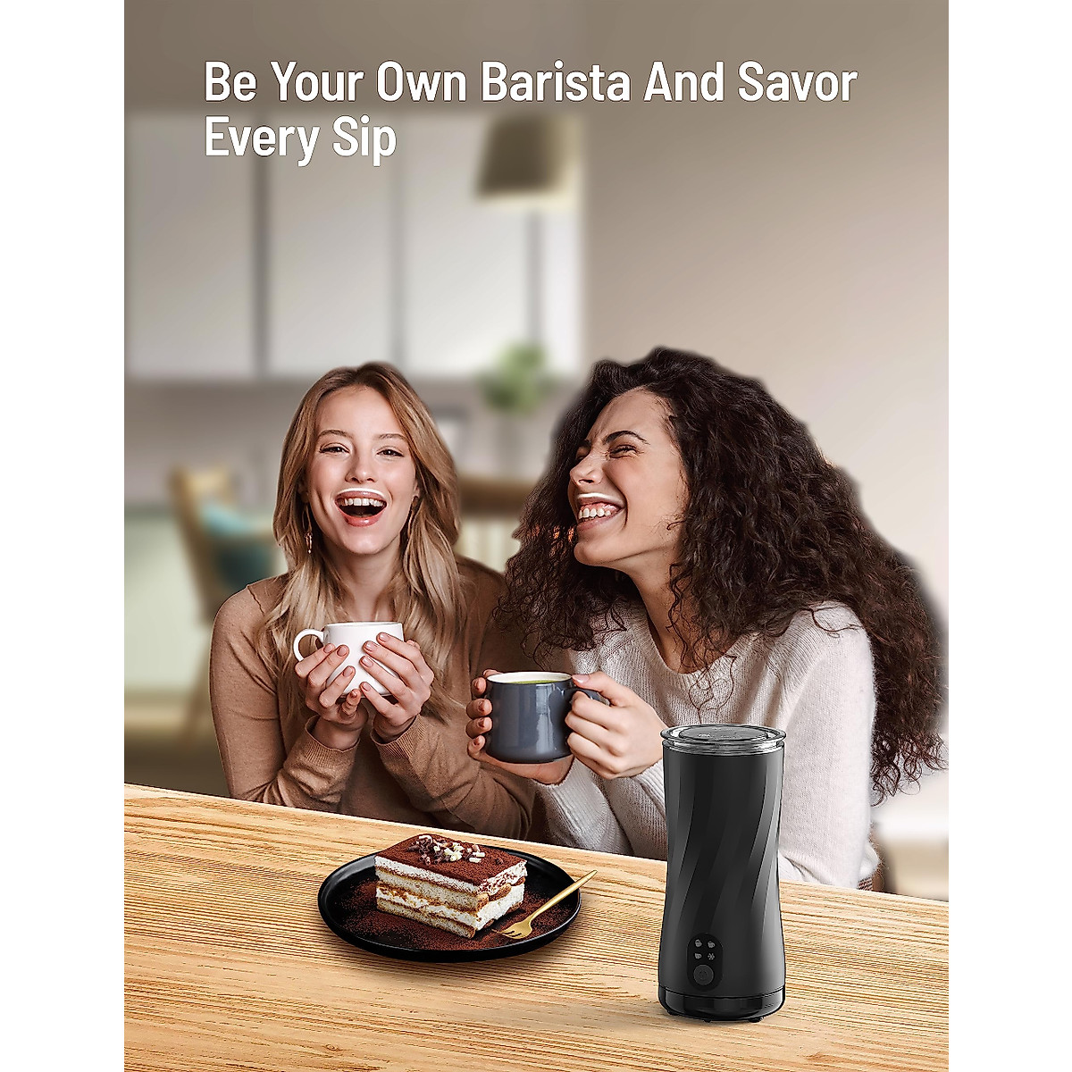 Milk Frother, Symdral 4-in-1 Milk Frother and Steamer, Automatic Hot and Cold Foam Maker & Milk Heater, with Auto Shut-Off, Silent Operation, Frother for Coffee, Latte, Cappuccino, Macchiato (Black)