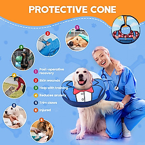 Dog Cone Collar, Adjustable Soft Dog Cone,Comfy Inflatable Dog Collars for After Surgery,Alternative to Cone of Shame,Dual-Sided Pattern Donut Collar for Small Medium Large Dogs,Not Block Vision（L）