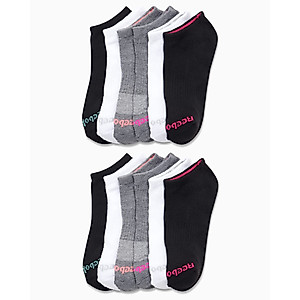 Reebok Women's Low Cut Socks - 12 Pack Performance Cushioned Comfort No Show Socks - Athletic Socks for Women (4-10), Size 4-10, BlackWhiteGrey