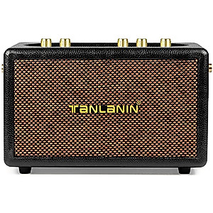TANLANIN Vintage Bluetooth Speakers Rechargeable Portable Wireless Retro Style Leather Speakers 8H Long Playtime Bluetooth 5.0 Heavy Bass Music Player, TWS/USB/TF Slot/Remote Control/UHF Wireless Mic