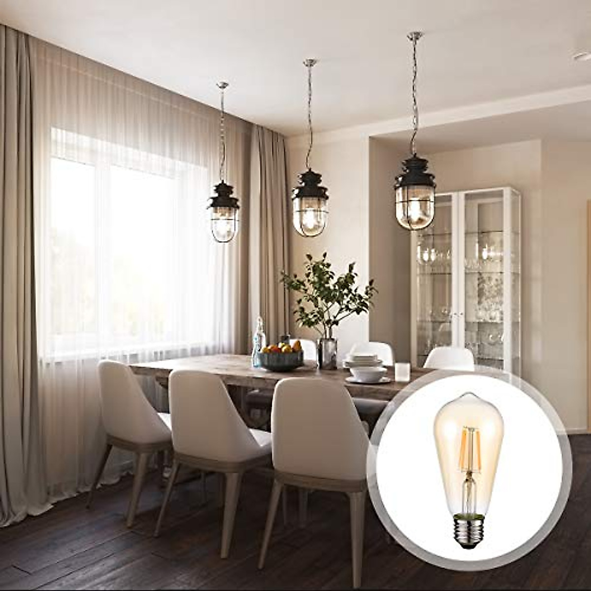 HESSION Vintage Edison LED Bulb, 6-Pack ST58 E26 Base 40 Watt Equivalent, Warm White 2200K-2700K, Antique Vintage Style Light, Squirrel Cage Filament Edison Light Bulbs Amber Glass, Dimmable