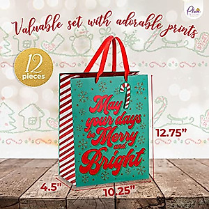 Bulk Christmas Gift Bags Large -12 Cute and Fun Designs- Large Christmas Bags for Gifts with Christmas Tissue Paper Gift Wrap Set-Holiday Gift Bags -Large Xmas Gift Bags-12.75"X10.25"X4.5" inches