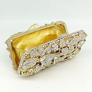 Boutique De FGG Elegant Flower Women Crystal Evening Clutch Bags Wedding Party Bridal Rhinestone Handbag Purse (Gold&Silver)