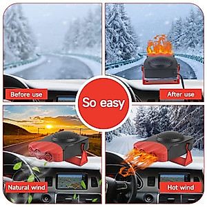 Car Heater 12V 150W Automobile Windscreen Fan Function for Quickly Defrost Defogger Demister Vehicle Heater, with 3-Outlet Plug in Cigarette Lighter 2 in 1 Fast Heating/Cooling（Red）