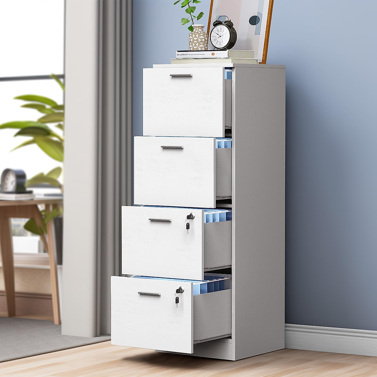 YITAHOME 4 Drawer Lateral Filing Cabinet, Chests of Drawers, Deep Vertical Storage Cabinet Fits Letter, A4, Legal Size for Home Office Organization, White