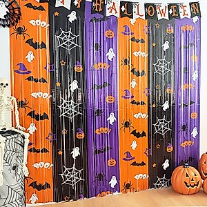 6.6 X 6.6 ft Halloween Tinsel Foil Fringe Curtain, Halloween Party Photo Backdrop, Halloween Photo Booth Prop Streamer Backdrop for Halloween Party, Halloween Birthday Party