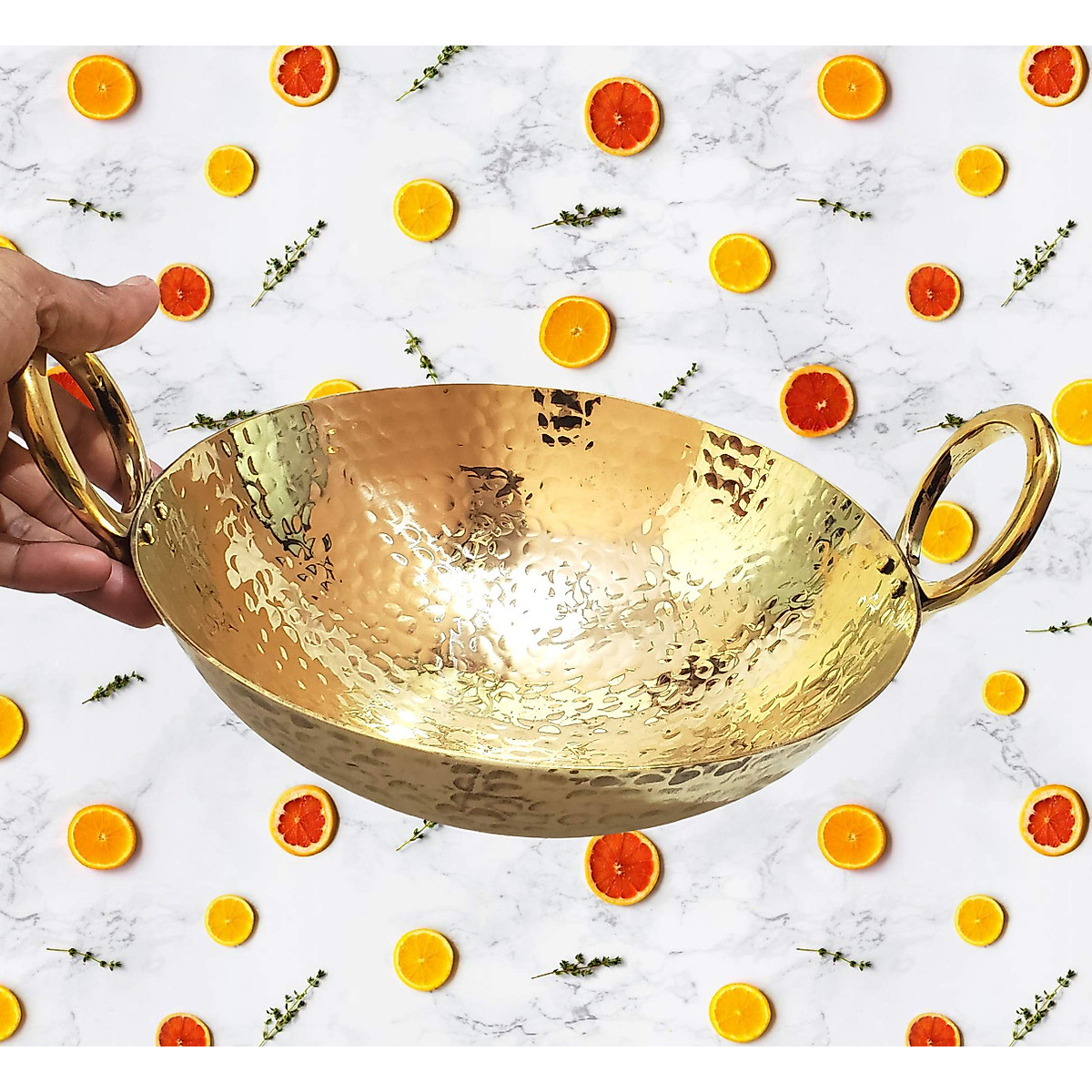 Pure Source India Heavy Duty Brass Kadhai, for Cooking Serving,(Brass Kadai 10 x 3.5 Inch)