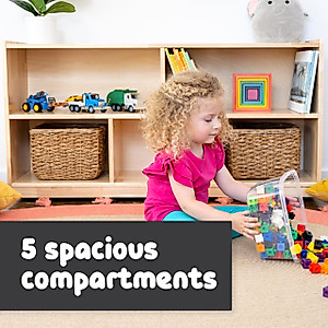 SPARK & WOW 5-Compartment Solid Wood Storage Cabinet - Toy Shelf Organizer - Shelves for Classroom - Includes Optional Wheels