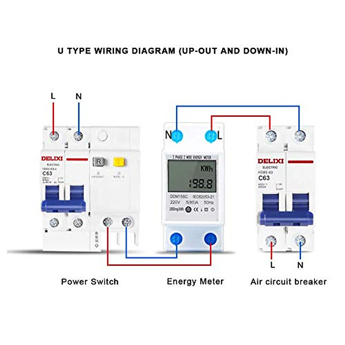 Single Phase Energy Meter 5-80A DDM15SC LCD Digital Display Din Rail Electronic Energy KWh Meter Embedded End Cover
