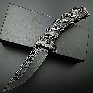 Stonewashed Pocket Knife - Chain Carved - Utility Fold Knife