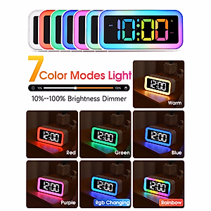 Cadmos Loud Alarm Clock for Bedrooms with Dynamic RGB Night Light,Heavy Sleepers Adults,Dual Alarm,Dimmer,USB Charger,Small Bedside Digital Clock with Led Display for Kids,Teens,Seniors (White)