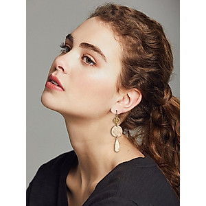 LILIE&WHITE Burnt Gold Boho Earrings For Women Antique Gold Disc Dangle Earrings For Women Geometric Bohemian Earrings Costume Jewelry For Women