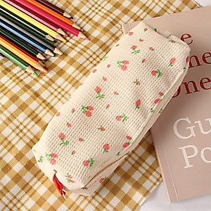 Cute Floral Pencil Case Holder Women Fresh Style Pencil Bag Flower Floral Canvas Large Pen Pencil Pouch Bag Cosmetic Storage Bags(Pink)