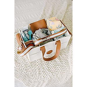 Baby Diaper Caddy Organizer with Changing Mat | Hanging Diaper Caddy Organizer | Diaper Organizer for Changing Table with Leather Handles | Car Diaper Caddy Organizer | Small Diaper Caddy Basket