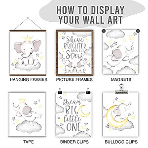 Hadley Designs 6 Reversible 8x10 Elephant Nursery Decor Wall Art Prints For Bedroom Posters, Baby Elephant Baby Shower Decorations For Wall Art Prints, Stars and Moon Nursery Decor