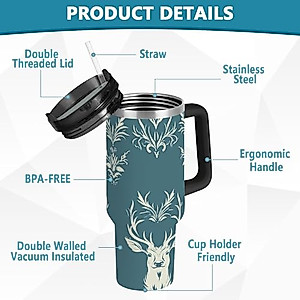 linqin Chic Elk Face Vacuum Insulated Tumbler Leak-proof Lid and Straw 30 oz Stainless Steel Water Bottles Reusable To Go Coffee Mug for Water, Iced Tea or Coffee