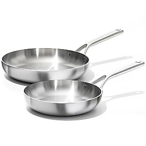OXO Mira Tri-Ply Stainless Steel, 8" and 10" Frying Pan Skillet Set, Induction, Multi Clad, Dishwasher and Metal Utensil Safe,Black